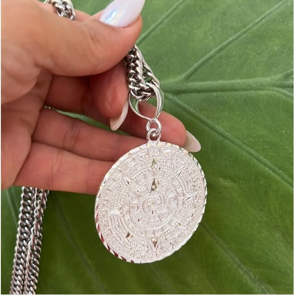Accessories | New Large Solid Silver Aztec Sun Calendar Pendant | Poshmark
